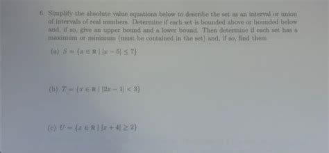 Solved 6 Simplify The Absolute Value Equations Below To Chegg Com