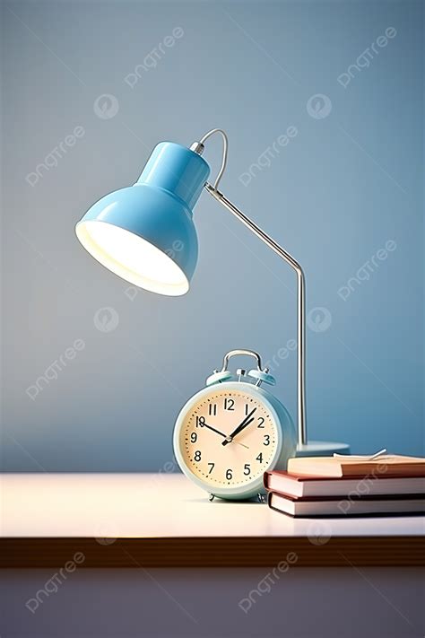 테이블 위에 알람 시계가 있는 파란색 램프 배경 배경 화면 및 일러스트 무료 다운로드 Pngtree