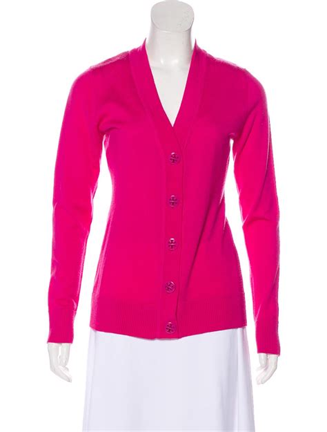fuchsia tory burch knit wool cardigan with long sleeves and button