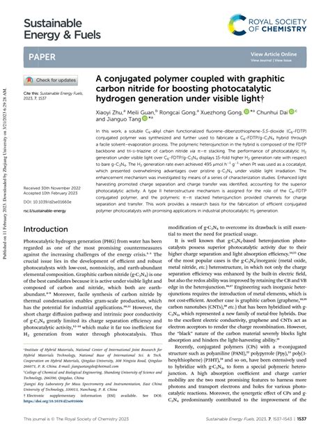 Pdf Conjugated Polymer Coupled With Graphitic Carbon Nitride For