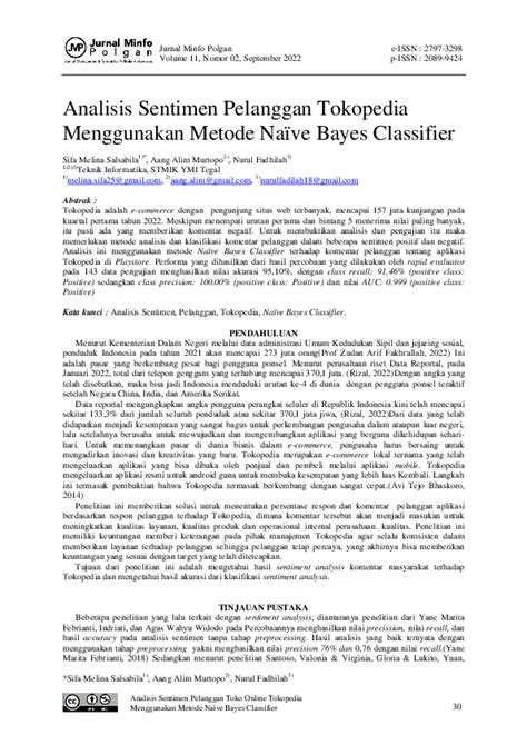 Pdf Analisis Sentimen Pelanggan Tokopedia Menggunakan Metode Naïve Bayes Classifier