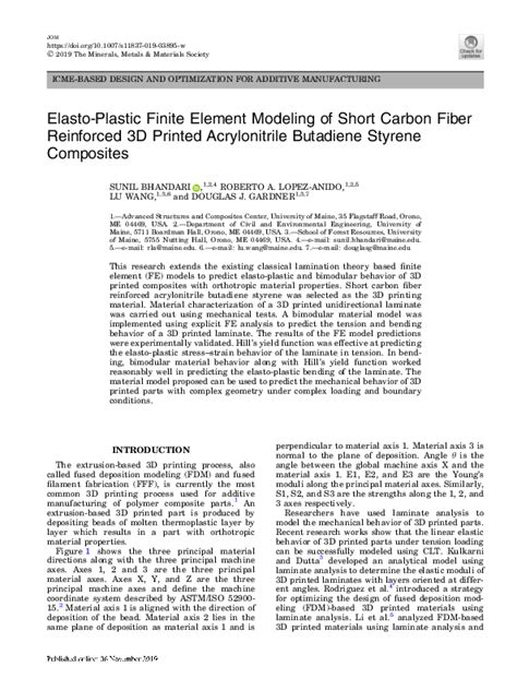 Pdf Elasto Plastic Finite Element Modeling Of Short Carbon Fiber Reinforced 3d Printed