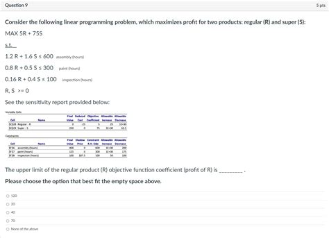 solved question 9consider the following linear programming