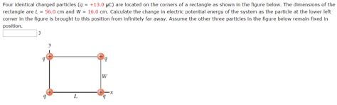Solved Four Identical Charged Particles Q Mu C Are Chegg