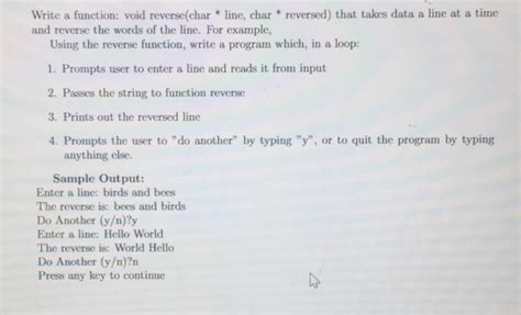 solved write a function void reverse char line char