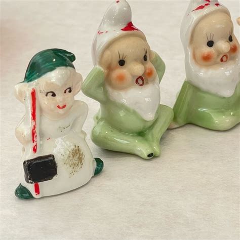 Lefton Holiday Vintage Porcelain Santas Elf Elves Figures Sleigh