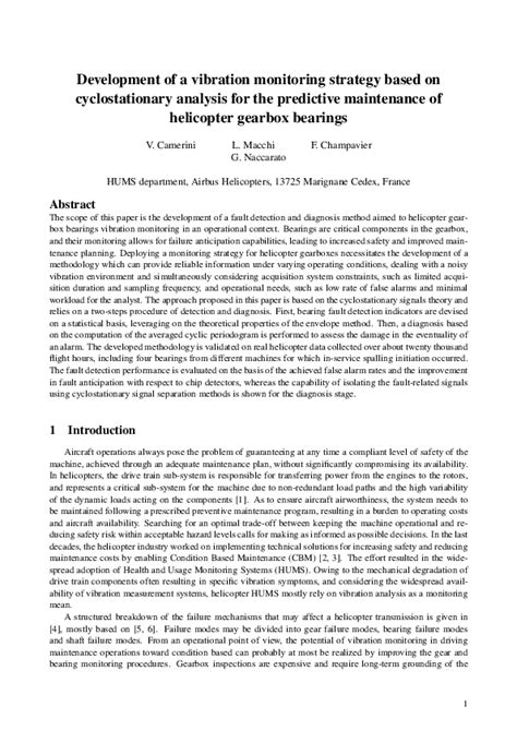 Pdf Development Of A Vibration Monitoring Strategy Based On Cyclostationary Analysis For The