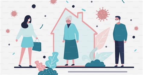 집에 머무는 개념입니다 집에서 건강한 노인 격리 또는 자가 격리 중인 할머니 거리에서 감염된 사람들 코로나 바이러스에 대한 두려움 전 세계 바이러스 전염병