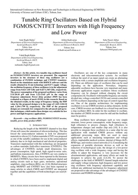 Pdf Tunable Ring Oscillators Based On Hybrid Fgmoscntfet Inverters With High Frequency And