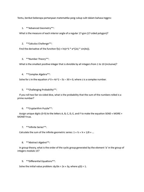 Advanced Math Challenges Pdf