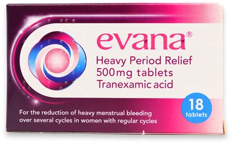 Evana Heavy Period Relief Tranexamic Acid 500mg 18 Tablets Medino