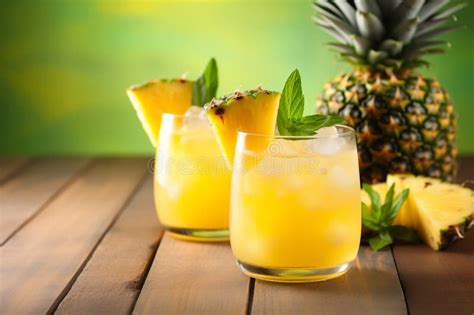 Glasses Of Fresh Pineapple Juice Generative Ai Stock Image Image Of