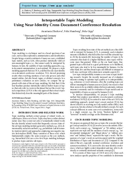 Pdf Interpretable Topic Modeling Using Near Identity Cross Document Coreference Resolution