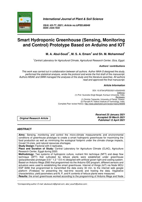 PDF Smart Hydroponic Greenhouse Sensing Monitoring And Control Prototype Based On Arduino
