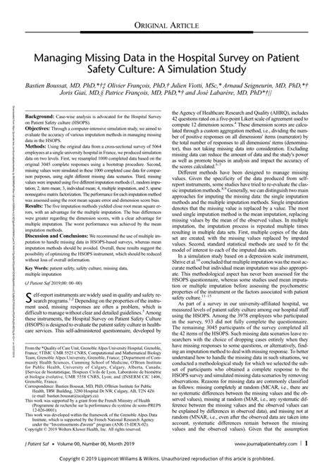Pdf Managing Missing Data In The Hospital Survey On Patient Safety