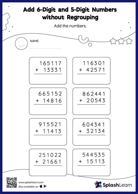 Add 6 Digit And 5 Digit Numbers Without Regrouping Vertical Addition Math Worksheets