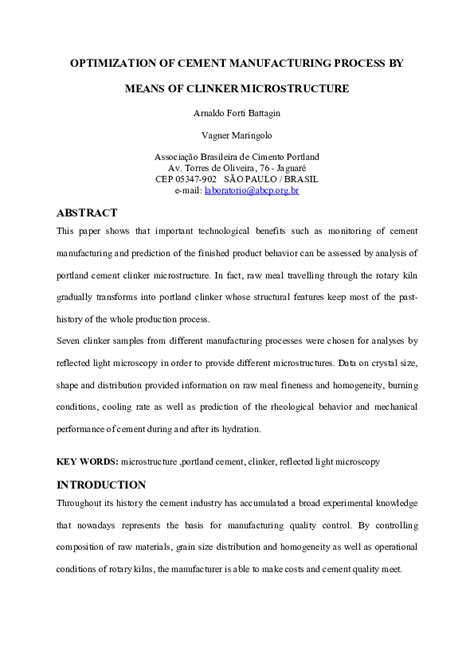 Pdf Optimization Of Cement Manufacturing Process By Means Of Clinker