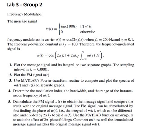 Solved Lab Group Frequency Modulation The Message Chegg Com