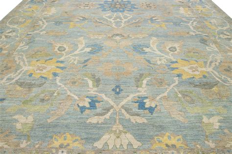 13 X 15 Light Blue Contemporary Sultanabad Floral Wool Rug By Apadana