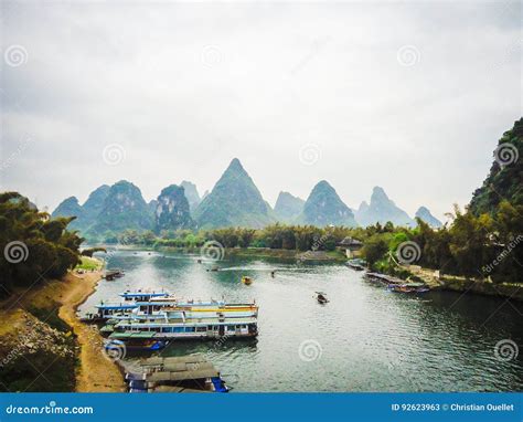 Boats Activities On The Li River Yangshuo China Stock Image Image