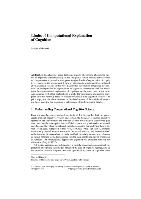Pdf Limits Of Computational Explanation Of Cognition