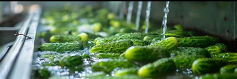 Washing Many Cucumbers Cucumbers Automated Washing Line Vegetable