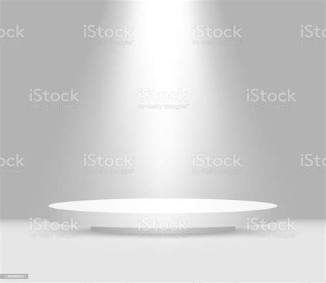 둥근 흰색 무대 연단빛으로 조명 콘크리트 벽의 배경에 3d 연단 제품 프레젠테이션을 위한 벡터 화이트 받침대 3차원 형태에 대한 스톡 벡터 아트 및 기타 이미지 Istock