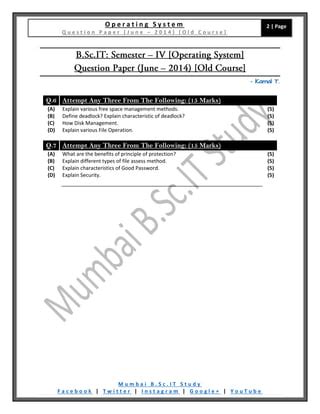 Question Paper Operating System Old Course June 2014 PDF