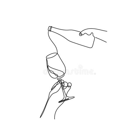 Pouring Wine From Bottle To Glass One Line Art Stock Vector