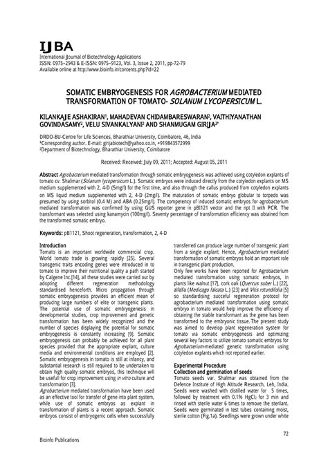 Pdf Somatic Embryogenesis For Agrobacterium Mediated Transformation