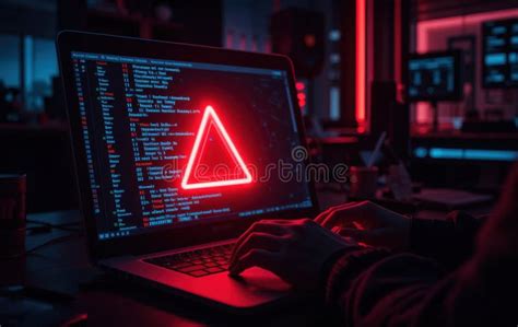 Cybersecurity Alert Neon Triangle Warning Red Digital Code Laptop Cybersecurity Alert Neon Triangle Warning Red Digital Code Laptop