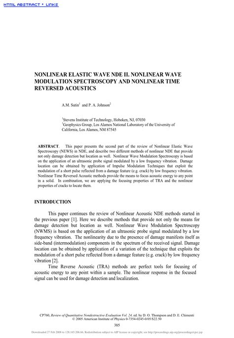 Pdf Nonlinear Elastic Wave Nde Ii Nonlinear Wave Modulation Spectroscopy And Nonlinear Time