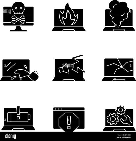 Computer Damage Black Glyph Icons Set On White Space Stock Vector Image
