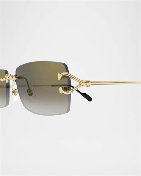 Cartier Mens Ct0550sm Metal Rectangle Sunglasses Neiman Marcus