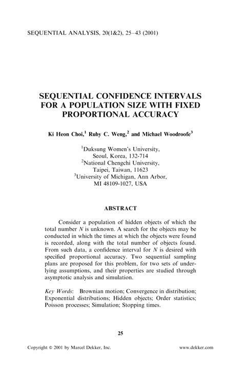 Pdf Sequential Confidence Intervals For A Population Size With Fixed Proportional Accuracy
