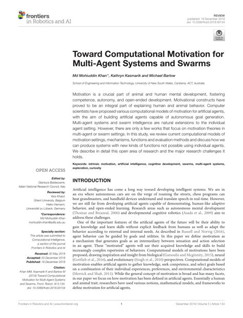 Pdf Toward Computational Motivation For Multi Agent Systems And Swarms
