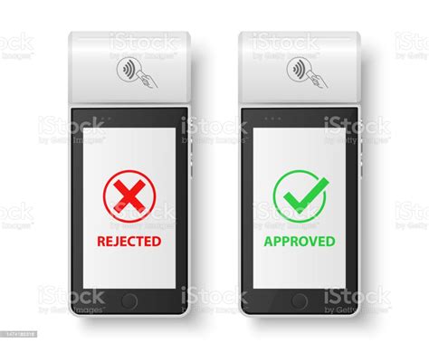 격리된 승인 및 거부된 상태의 벡터 3d 흰색 Nfc 지불 기계 와이파이 무선 결제 Pos 단말기 은행 결제 비접촉식 단말기의