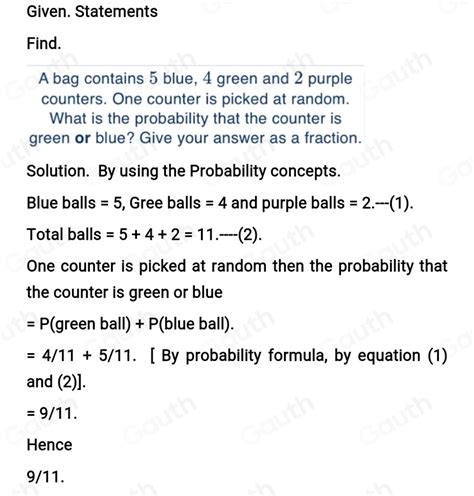 Solved A Bag Contains 5 Blue 4 Green And 2 Purple Counters One Counter Is Picked At Random W