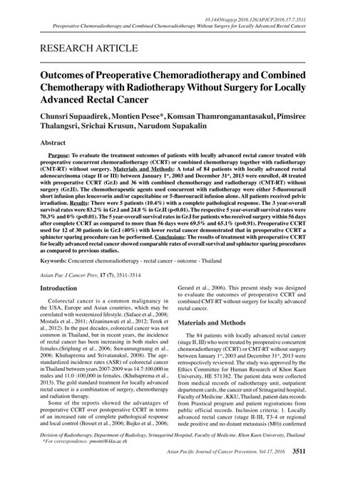 Pdf Outcomes Of Preoperative Chemoradiotherapy And Combined