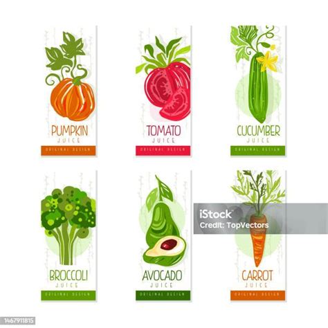 유기농 야채 주스 라벨 세트 호박 토마토 오이 브로콜리 아보카도 당근 배지 벡터 일러스트 레이 션 0명에 대한 스톡 벡터 아트 및 기타 이미지 Istock