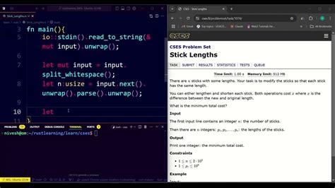 Day 18 Of Coding In Rust Cses Stick Lengths Rust Coding Challenge Youtube