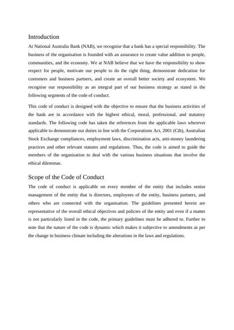 Mba402 National Australia Bank Code Of Conduct Report