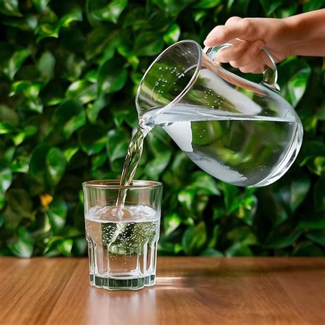 A Glass Pitcher Pouring Clear Water Into A Glass Premium Ai Generated