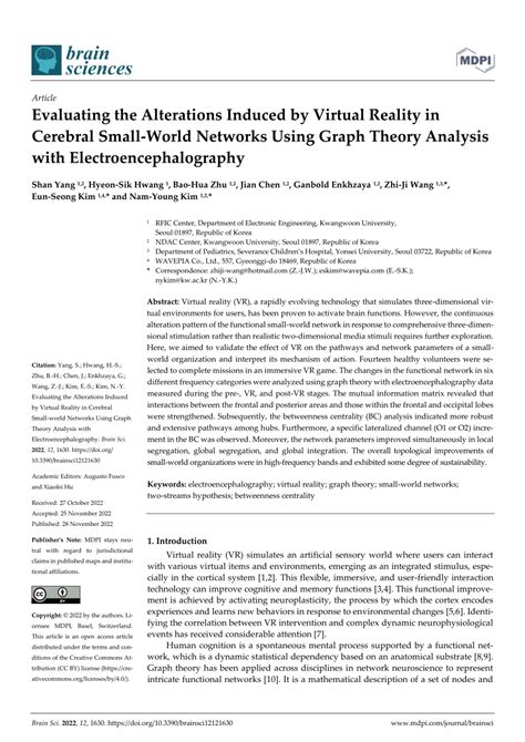 Pdf Evaluating The Alterations Induced By Virtual Reality In Cerebral Small World Networks
