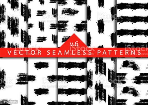 10 초추상 브러시 매끄러운 패턴 스트라이프와 검은 색의 스트로크 배경을 설정합니다 직물 및 벽지기 의 기하학적 모양 디자인 요소 개체 그룹에 대한 스톡 벡터 아트 및 기타