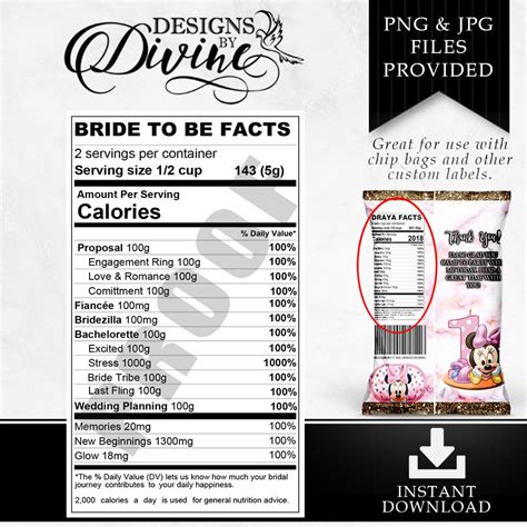 Bride To Be Nutrition Facts Label Custom Label Chip Bag Water