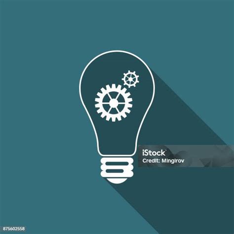 램프 표시 아이콘 회색 배경에 고립입니다 기어 및 톱니 기호 협력 전구입니다 아이디어 개념입니다 평면 디자인입니다 벡터 일러스트