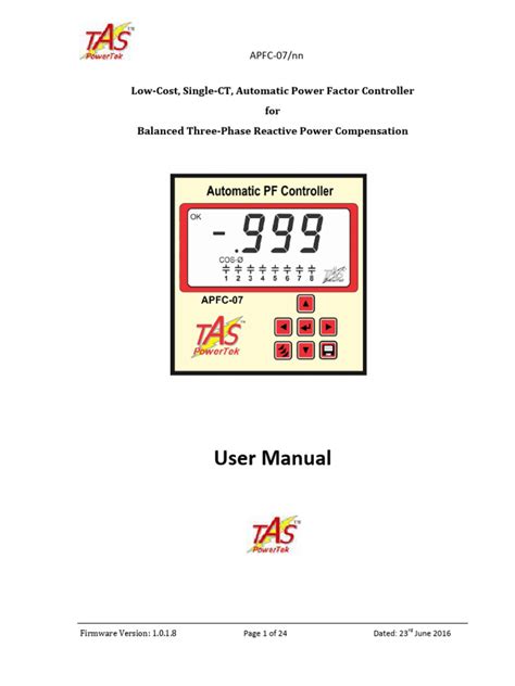 tas apfc 07 single ct low cost pf controller user manual rev dated