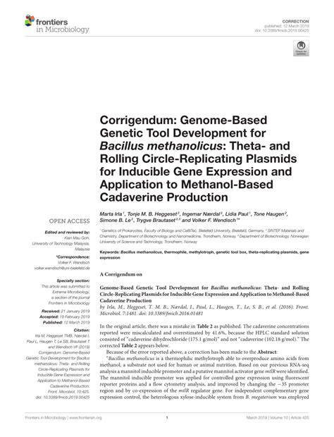 Pdf Corrigendum Genome Based Genetic Tool Development For Bacillus