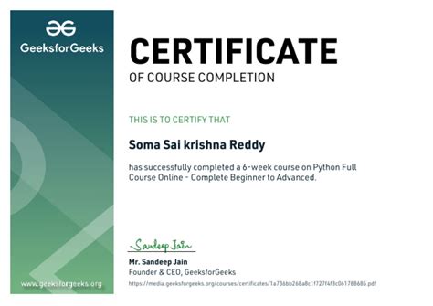 Gfg Python Course Completion Certificate Pdf